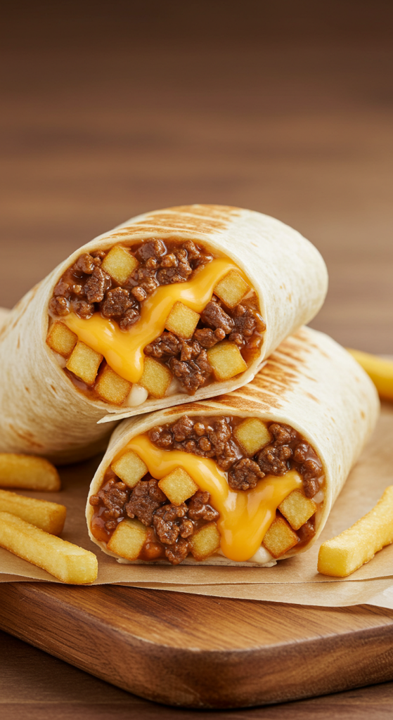 Beefy Cheesy Fries Burrito Ultimate Loaded Flavor Wrap