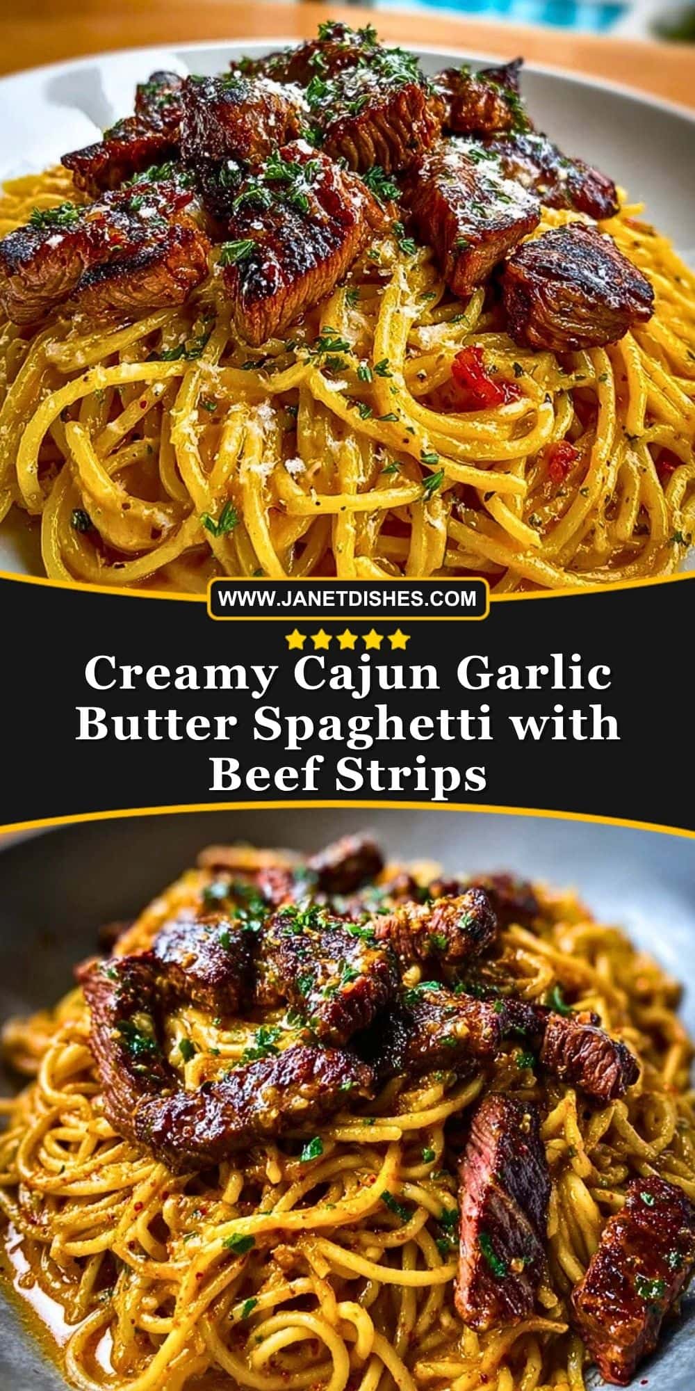 Creamy Cajun Garlic Butter Spaghetti with Beef Strips