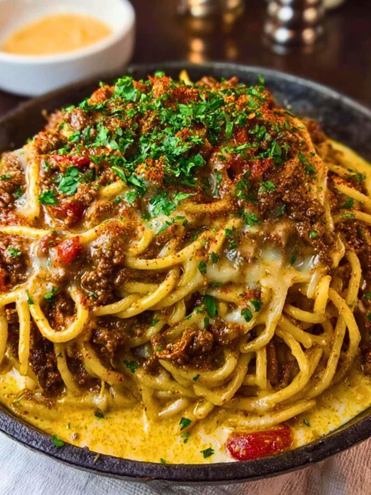Creamy Cajun Beef Spaghetti with Three-Cheese Parmesan Sauce