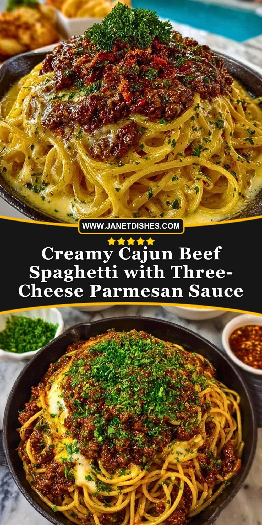 Creamy Cajun Beef Spaghetti with Three-Cheese Parmesan Sauce