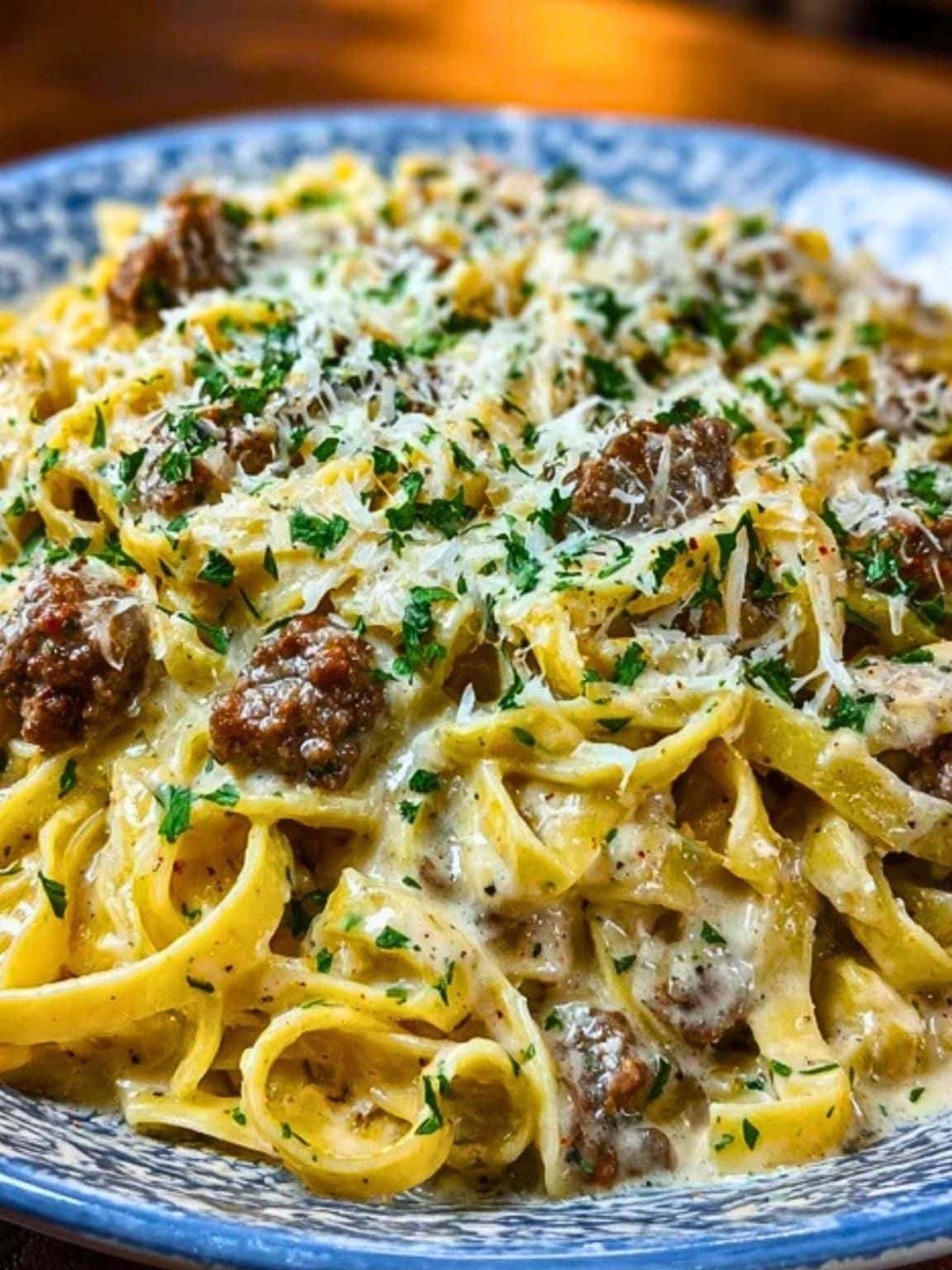 Creamy Parmesan Beef Fettuccine with Garlic Butter Sauce