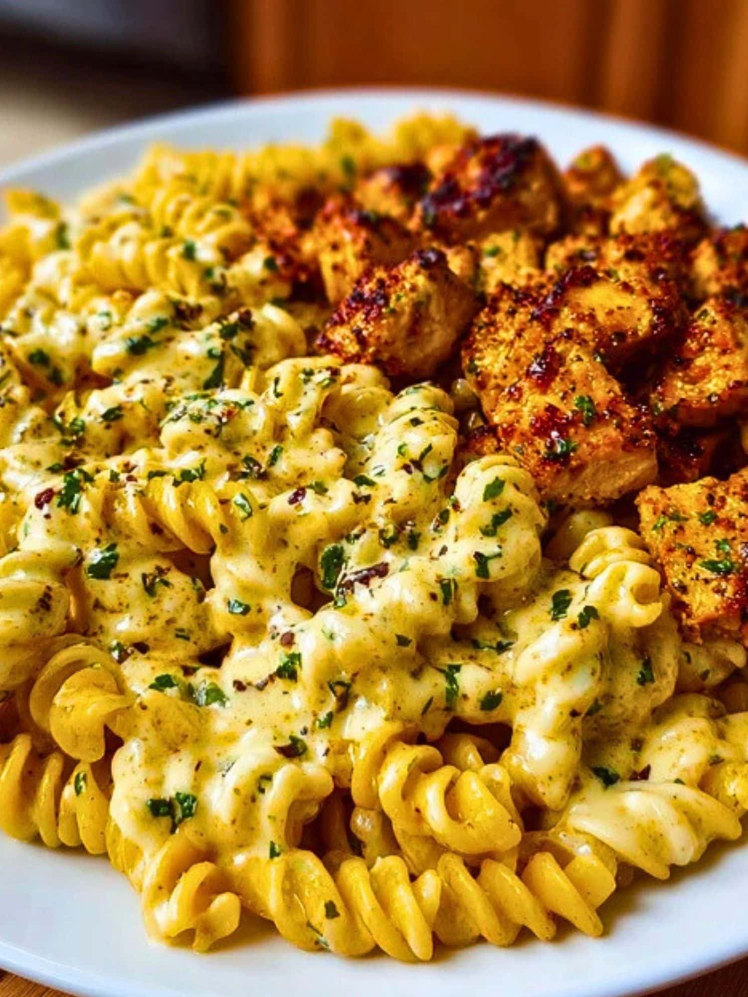 Creamy Velveeta Chicken Rotini Pasta with Mozzarella Garlic Cheese Sauce