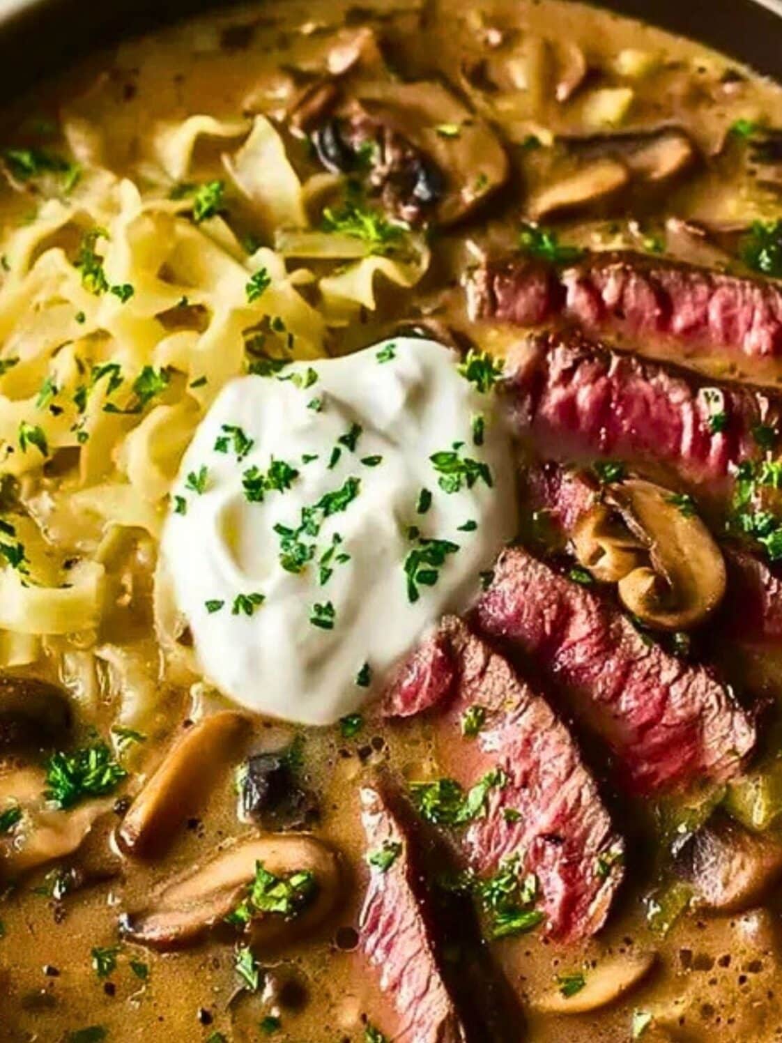 Easy Flank Steak and Mushroom Soup with Sour Cream and Cabbage Noodles