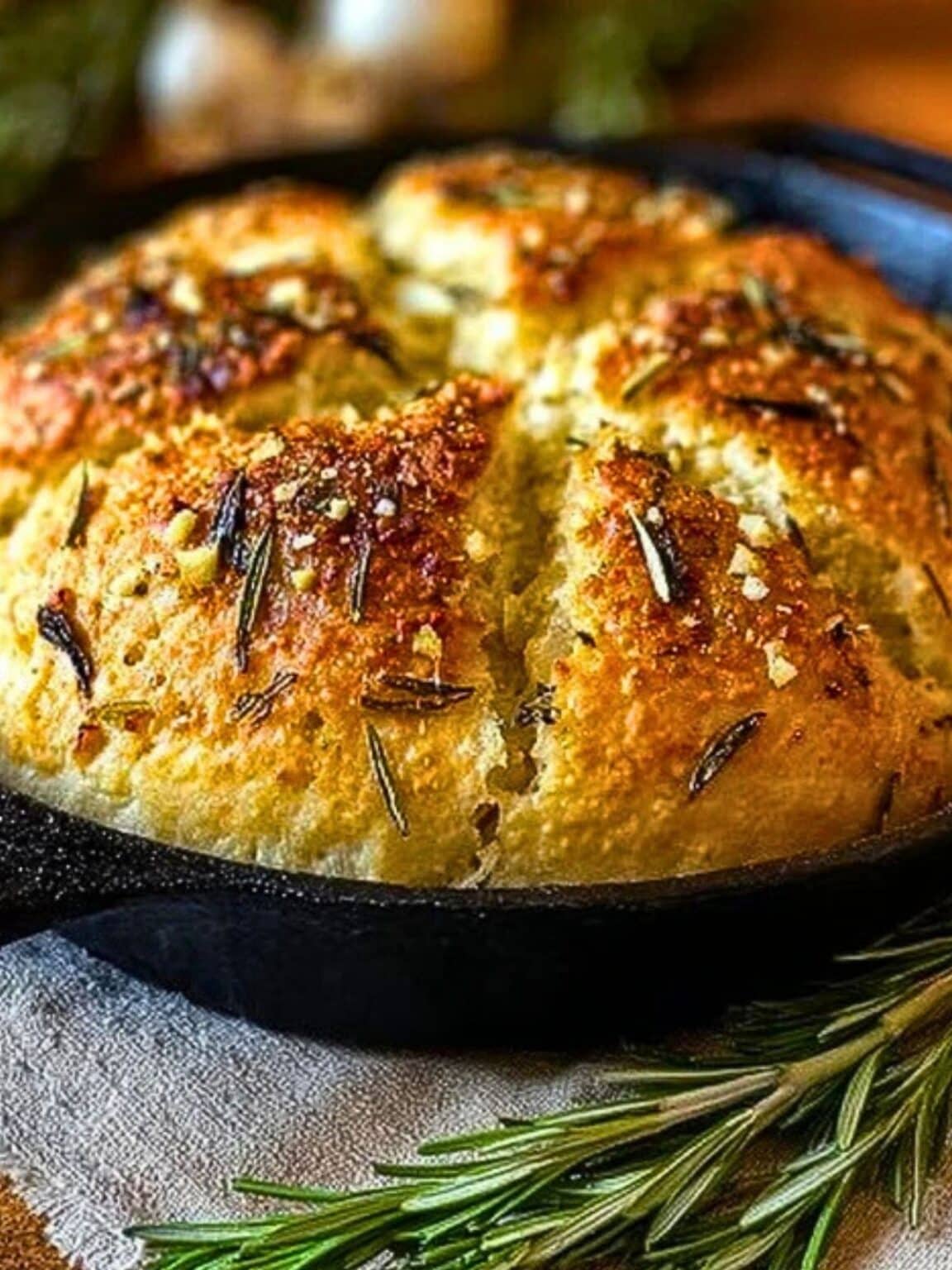 Rustic Garlic Rosemary Skillet Bread Recipe