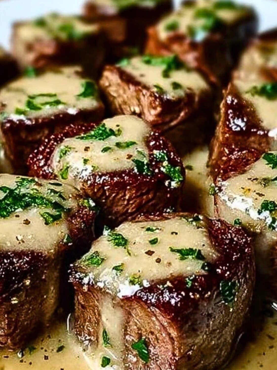 Tender Steak Bites in Garlic Butter with Creamy Parmesan Sauce