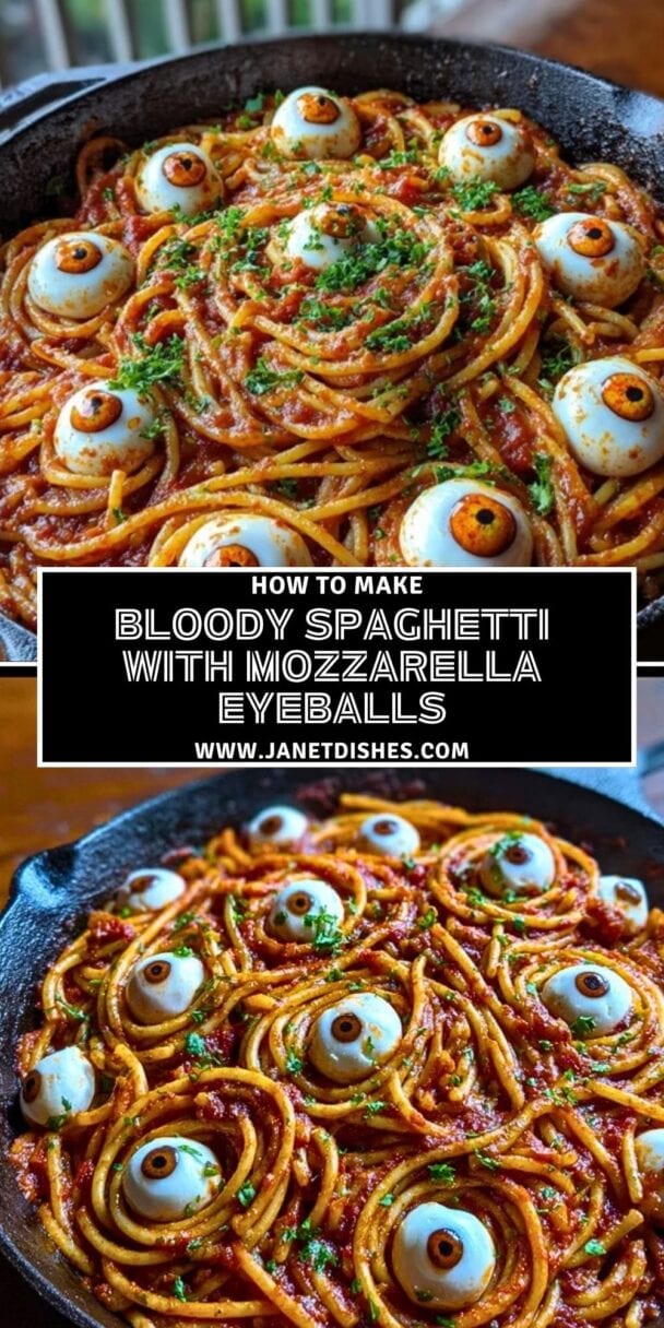 Bloody Spaghetti with Mozzarella Eyeballs