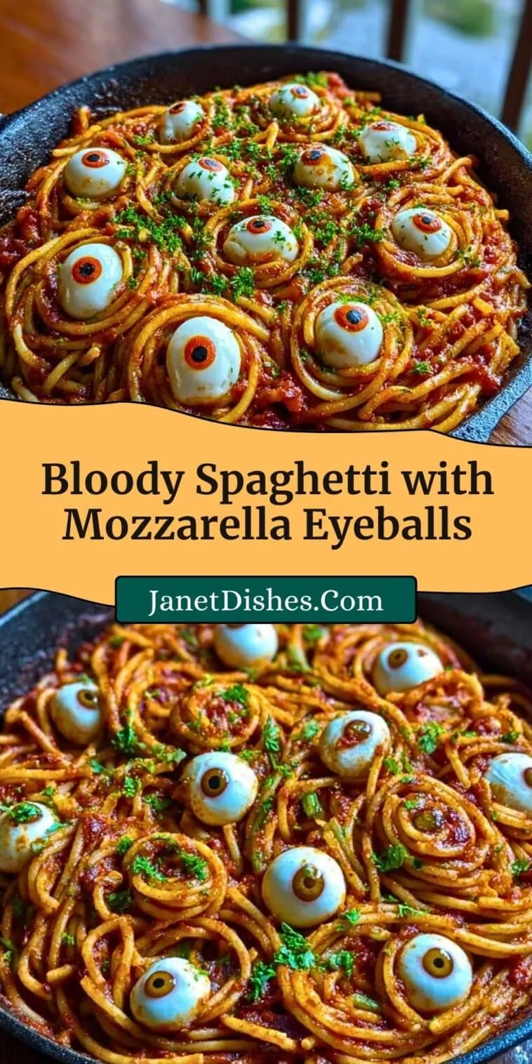 Bloody Spaghetti with Mozzarella Eyeballs