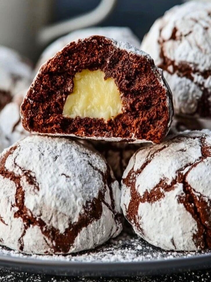 Chocolate Snowball Cookies with White Chocolate Center