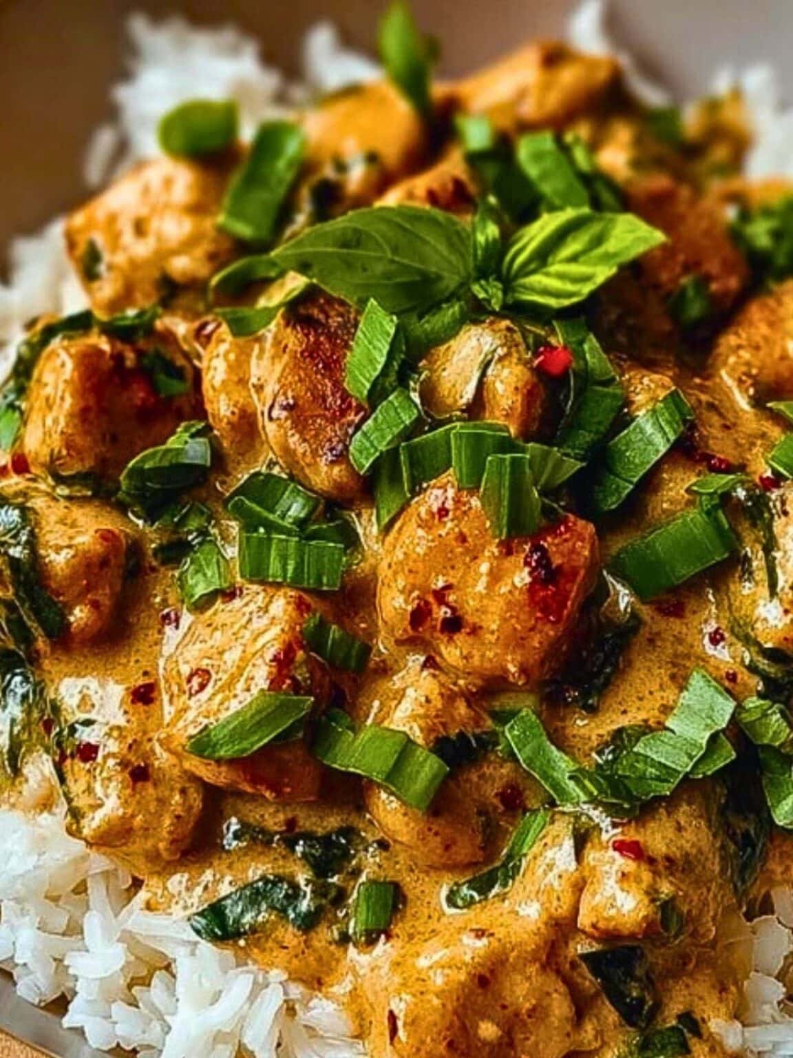 Spiced Coconut Basil Chicken with Rice