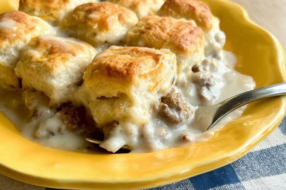 Lazy Biscuits & Gravy Breakfast Casserole