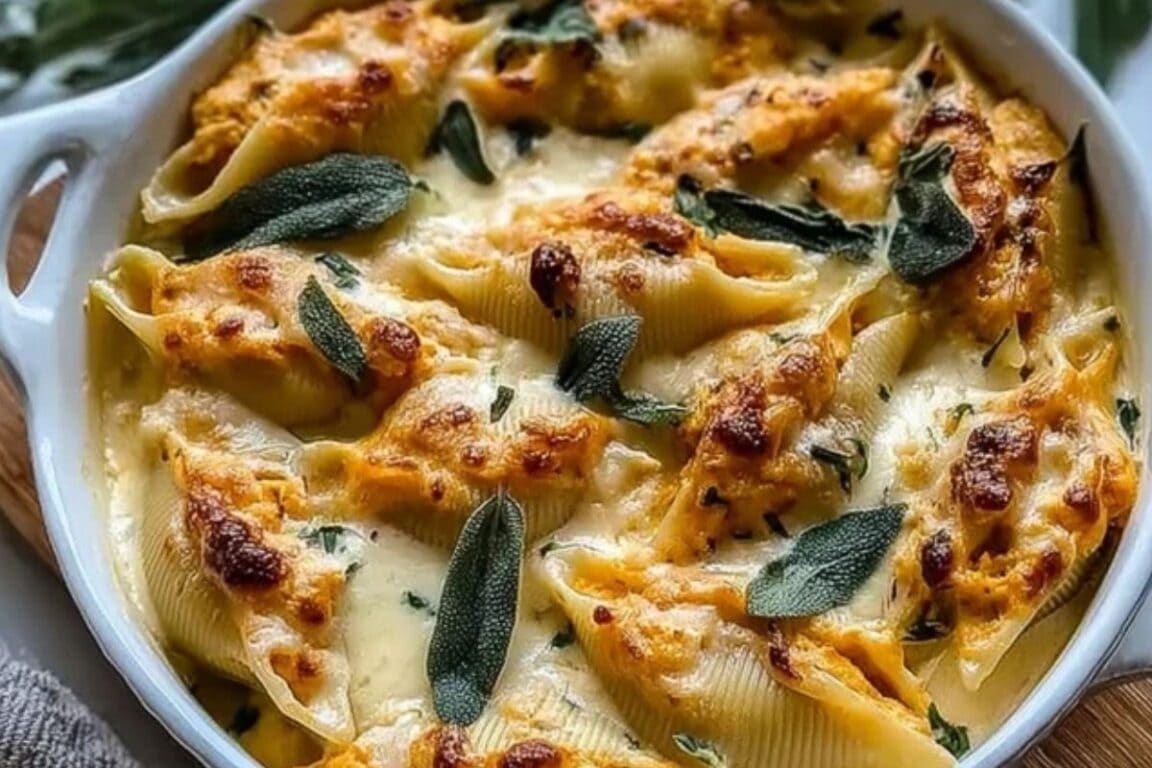 Pumpkin Gouda Stuffed Shells With Brown Butter Sage Alfredo Sauce